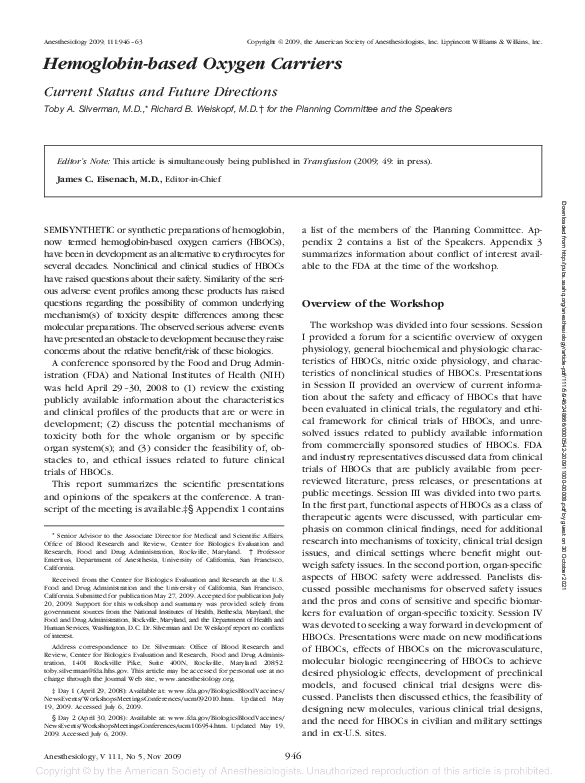 (PDF) Hemoglobin-based Oxygen Carriers