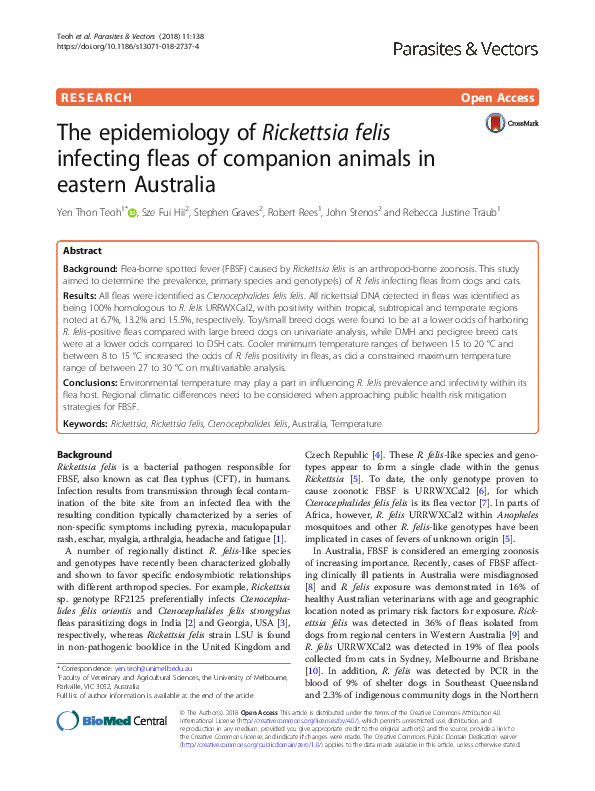 (PDF) The epidemiology of Rickettsia felis infecting fleas of companion ...