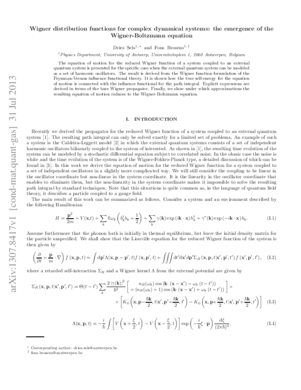 (PDF) Wigner distribution functions for complex dynamical systems: A path integral approach ...