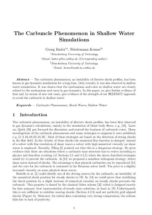 (PDF) The Carbuncle Phenomenon in Shallow Water Simulations