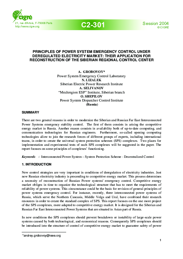 Pdf Principles Of Power System Emergency Control Under Deregulated Electricity Market Their