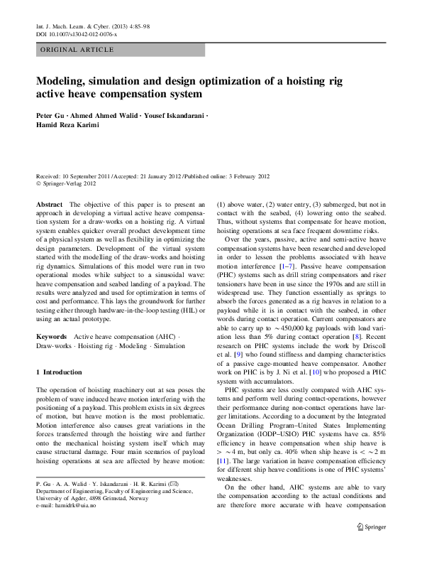 (PDF) Modeling, simulation and design optimization of a hoisting rig ...