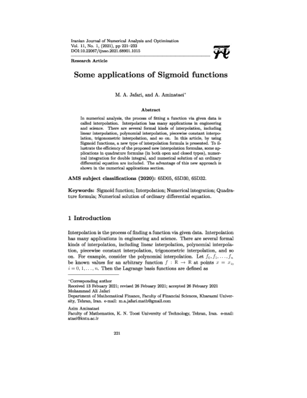 (PDF) Some applications of Sigmoid functions