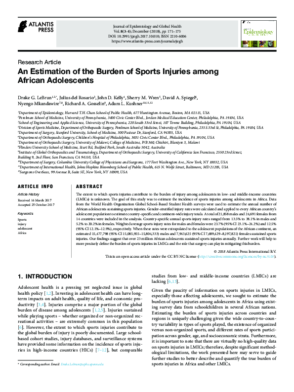 (PDF) An estimation of the burden of sports injuries among African ...