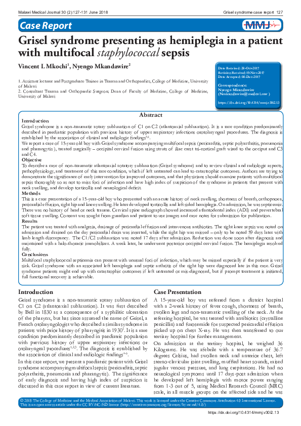 (PDF) Grisel syndrome presenting as hemiplegia in a patient with ...