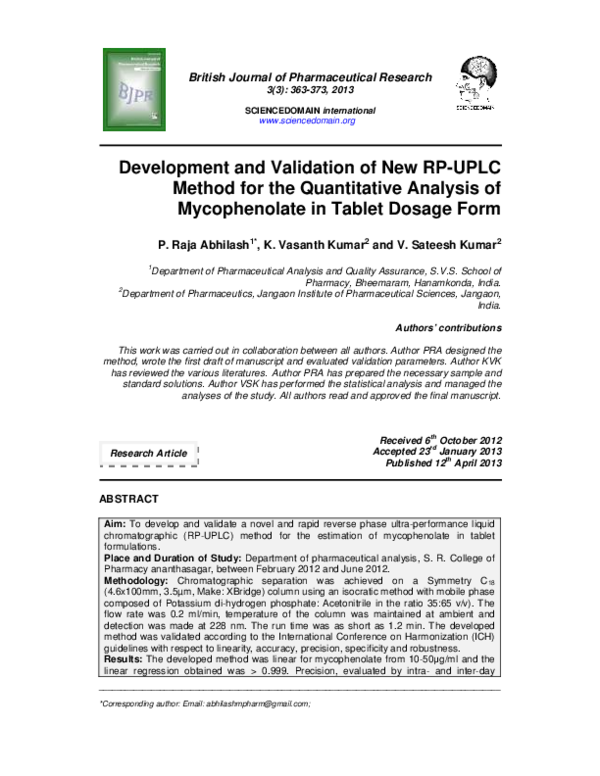 Pdf Development And Validation Of New Rp Uplc Method For The Quantitative Analysis Of