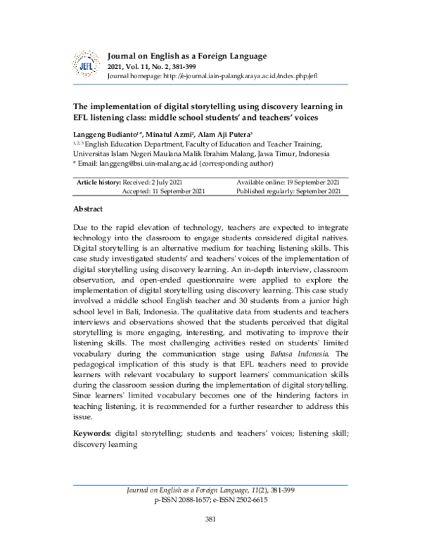 (PDF) The implementation of digital storytelling using discovery ...