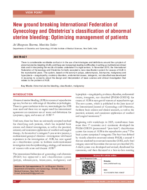 (PDF) New ground breaking International Federation of Gynecology and ...