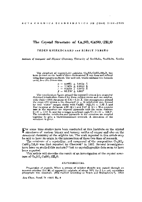 (PDF) The Crystal Structure of Cu2SO3.CuSO3.2H2O