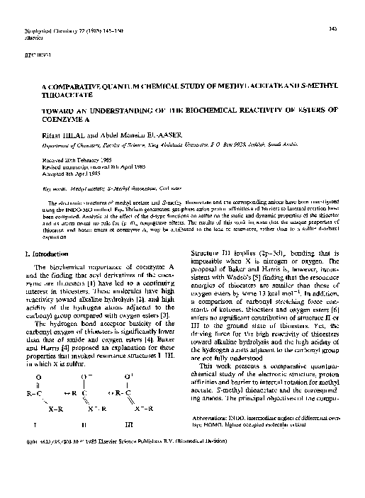 (PDF) A comparative quantum chemical study of methyl acetate and S ...