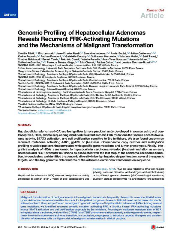 (PDF) Genomic Profiling of Hepatocellular Adenomas Reveals Recurrent ...