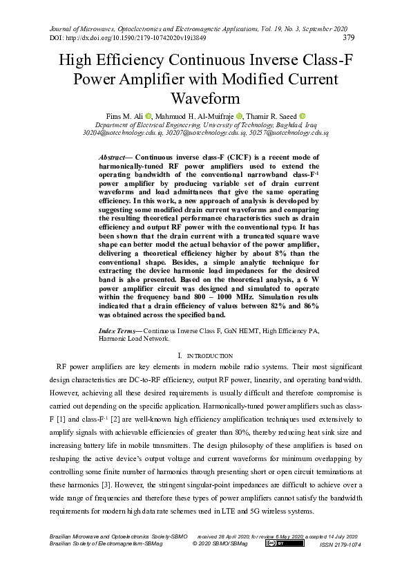 (PDF) High Efficiency Continuous Inverse Class-F Power Amplifier with Modified Current Waveform