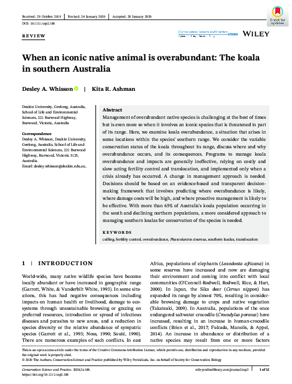 (PDF) When an iconic native animal is overabundant: The koala in ...
