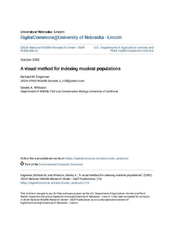 (PDF) A visual method for indexing muskrat populations