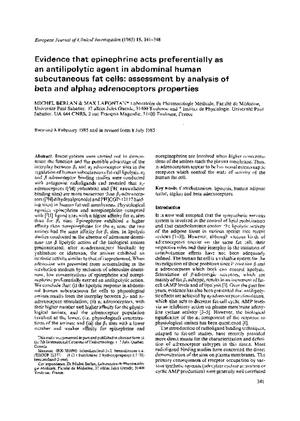 (PDF) Evidence that epinephrine acts preferentially as an antilipolytic ...