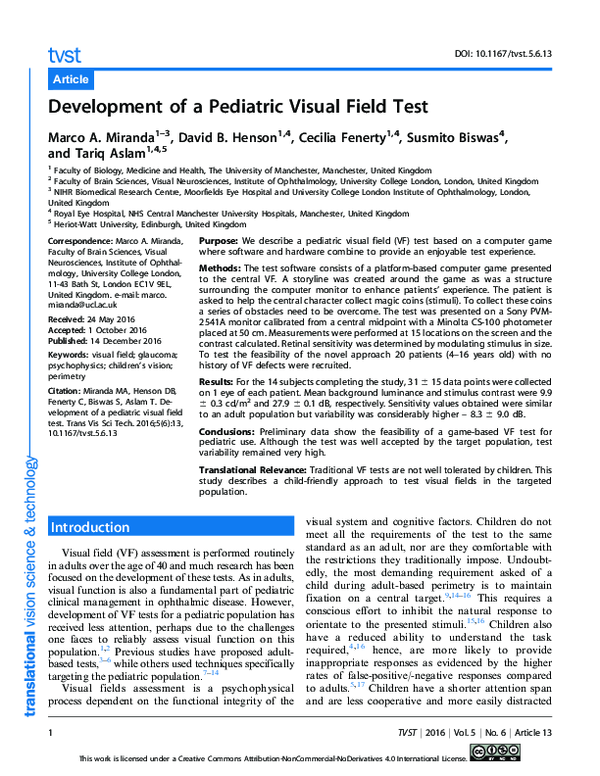 (PDF) Development of a Pediatric Visual Field Test
