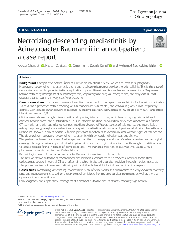 (PDF) Necrotizing descending mediastinitis by Acinetobacter Baumannii in an out-patient: a case ...
