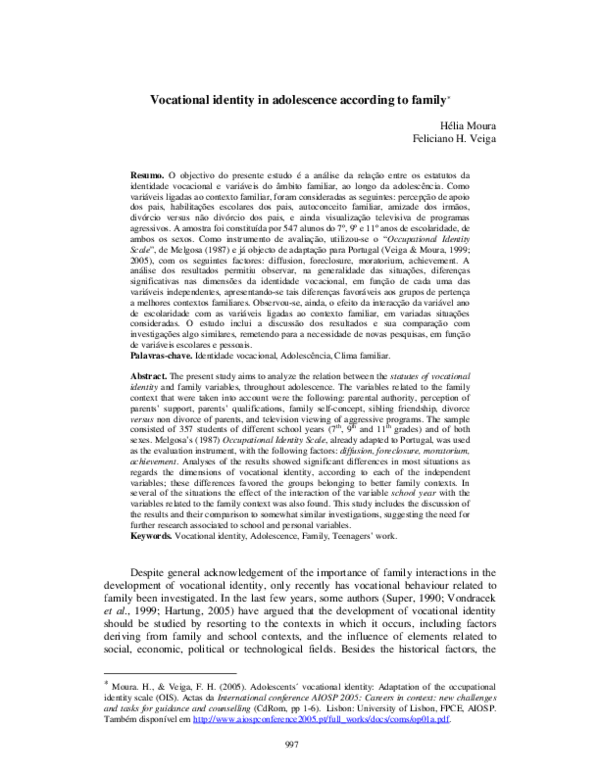 (PDF) Vocational identity in adolescence according to family