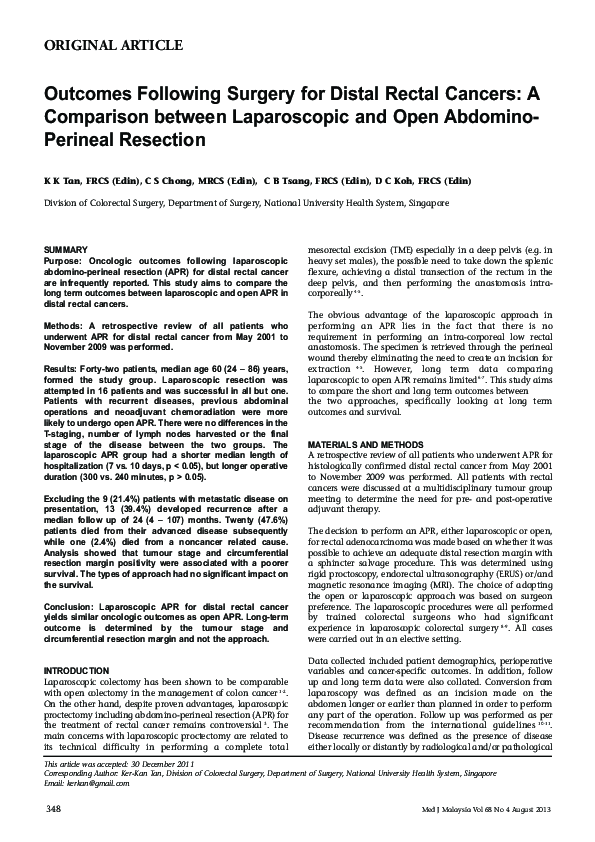(PDF) Outcomes Following Surgery for Distal Rectal Cancers: A ...