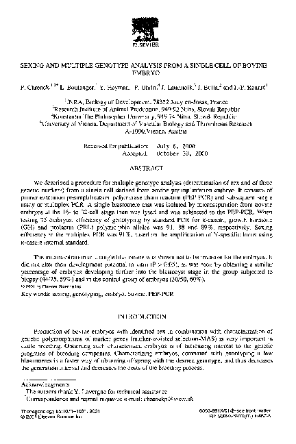 (PDF) Sexing and multiple genotype analysis from a single cell of ...