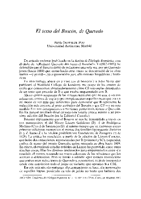 (PDF) El texto del Buscón, de Quevedo