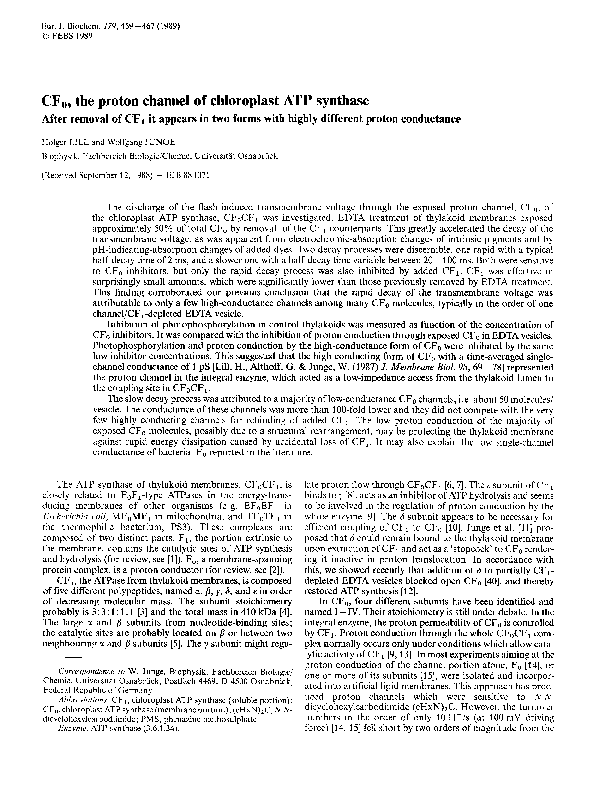 (PDF) CF0, the proton channel of chloroplast ATP synthase. After ...