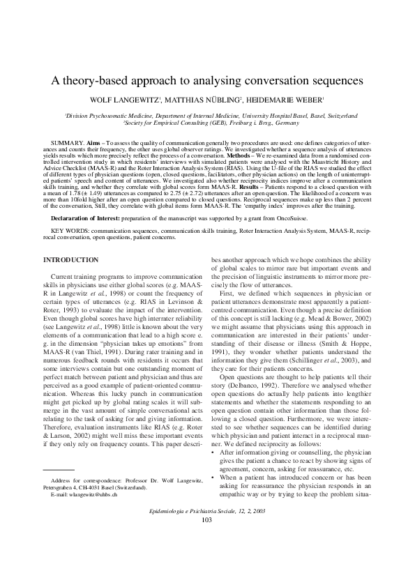(PDF) A theory-based approach to analysing conversation sequences