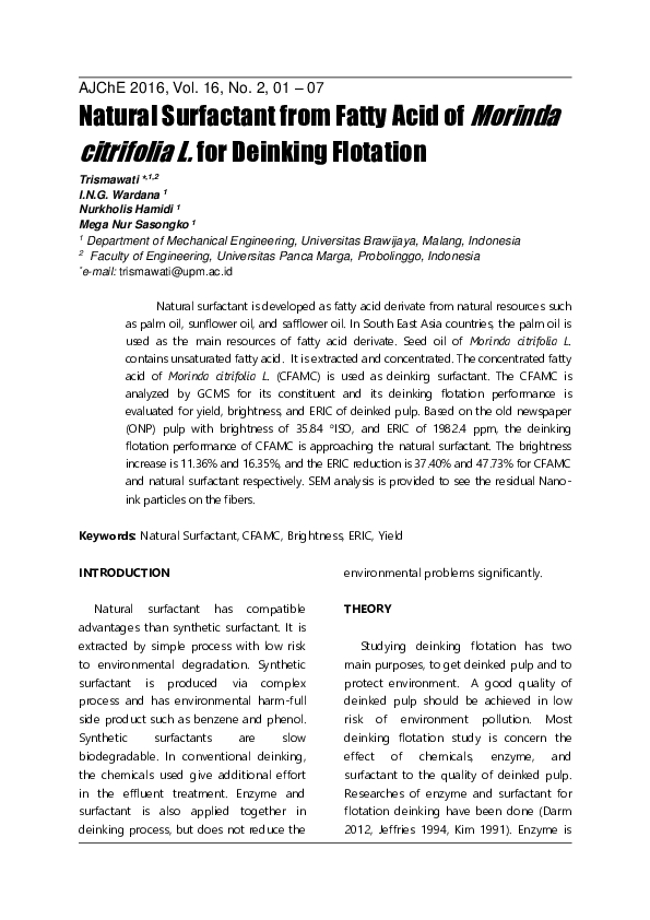 (PDF) Natural Surfactant from Fatty Acid of Morinda citrifolia L. for ...