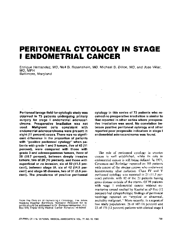 (PDF) Peritoneal cytology in Stage I endometrial cancer