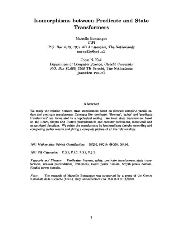 (PDF) Isomorphisms between predicate and state transformers