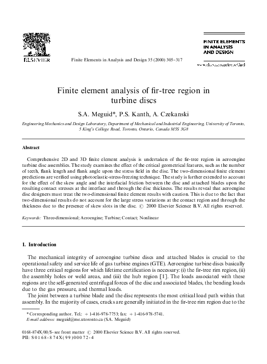 (PDF) Finite element analysis of fir-tree region in turbine discs