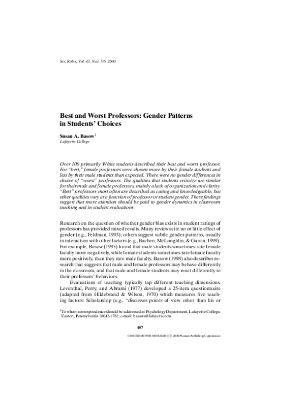 (PDF) Best and worst professors: Gender patterns in students' choices