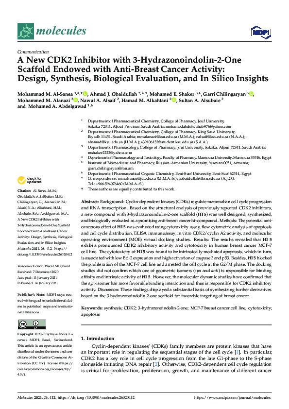 (PDF) A New CDK2 Inhibitor with 3-Hydrazonoindolin-2-One Scaffold Endowed with Anti-Breast ...