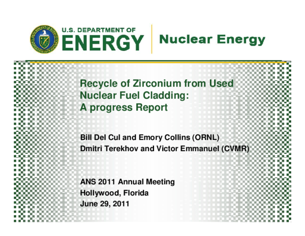 (PDF) Recycle of Zirconium from Used Nuclear Fuel Cladding