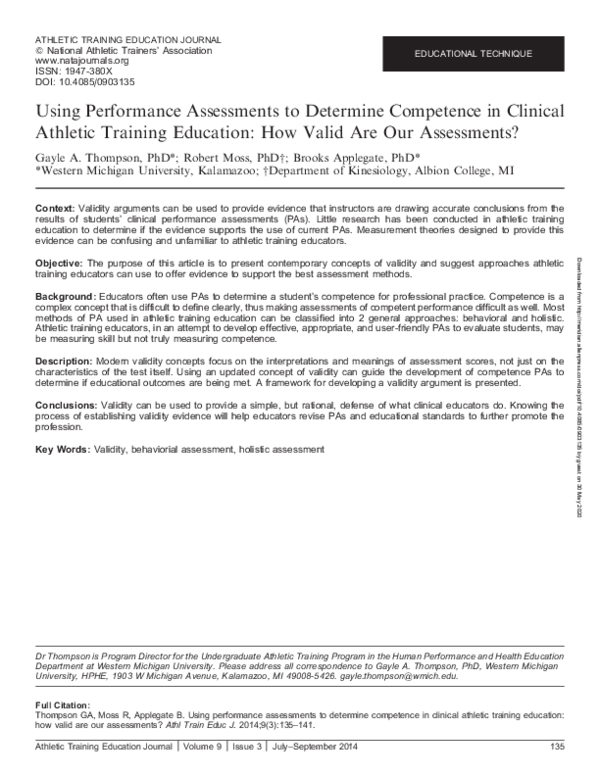 (PDF) Using Performance Assessments to Determine Competence in Clinical ...