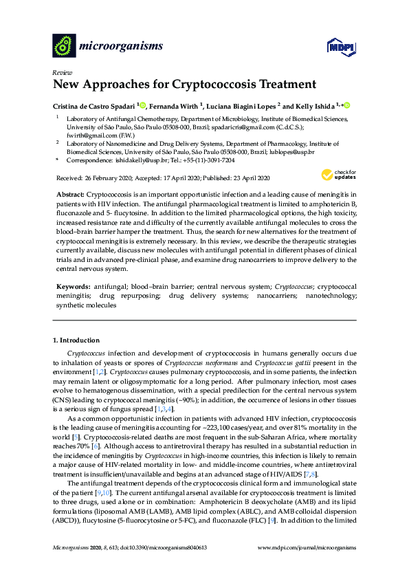 (PDF) New Approaches for Cryptococcosis Treatment