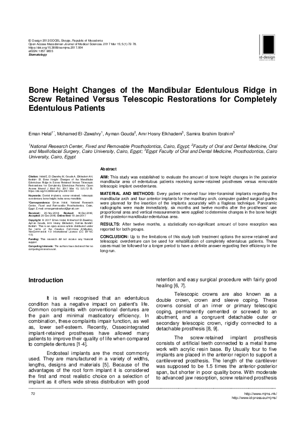 (PDF) Bone Height Changes of the Mandibular Edentulous Ridge in Screw ...
