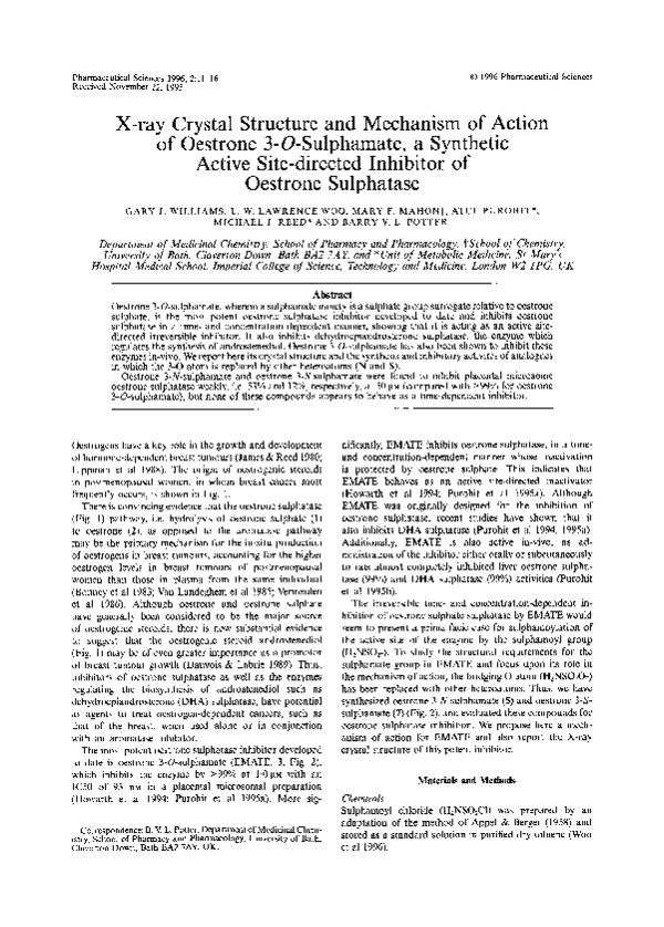 (PDF) X‐ray Crystal Structure and Mechanism of Action of Oestrone 3‐O ...