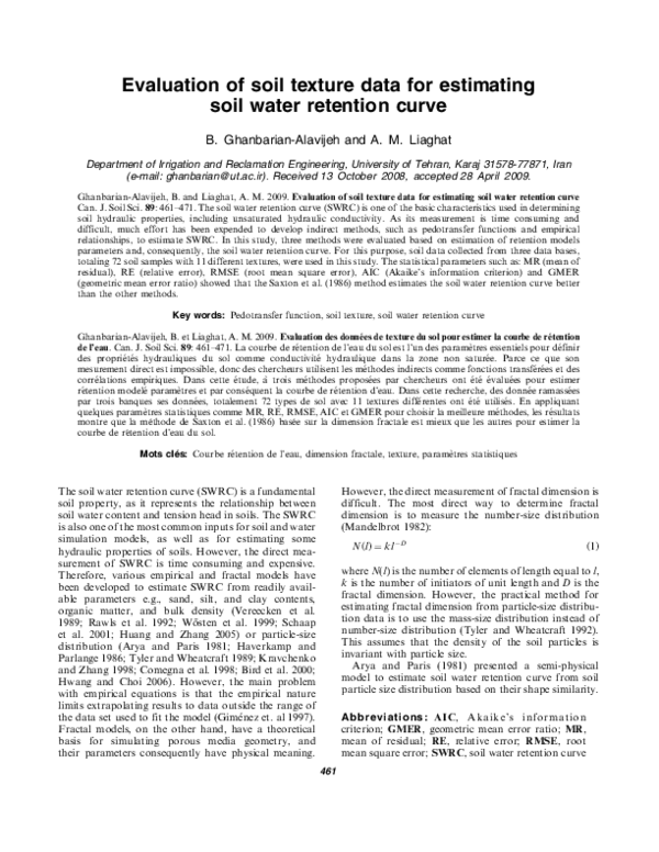 (PDF) Evaluation of soil texture data for estimating soil water ...