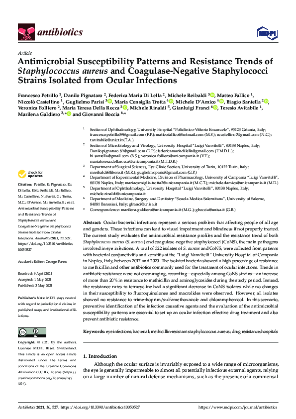 (PDF) Antimicrobial Susceptibility Patterns and Resistance Trends of Staphylococcus aureus and ...