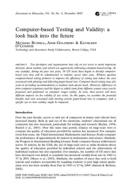 (PDF) Computer-based Testing and Validity: a look back into the future