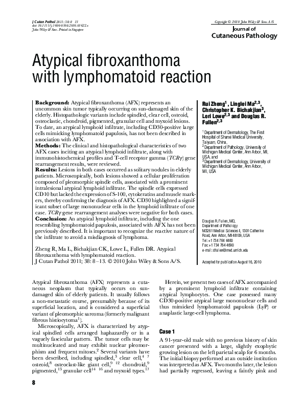 (PDF) Atypical fibroxanthoma with lymphomatoid reaction