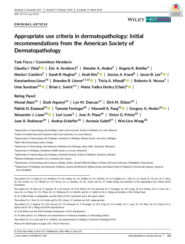 (PDF) Appropriate Use Criteria in Dermatopathology: Initial ...