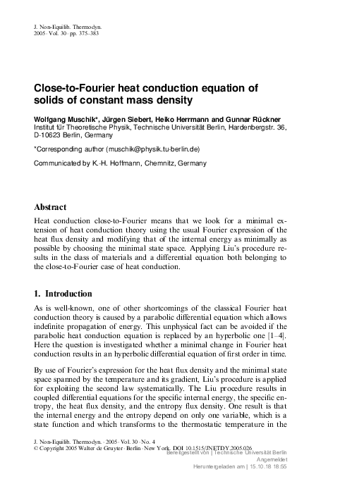 (PDF) Close-to-Fourier heat conduction equation of solids of constant ...