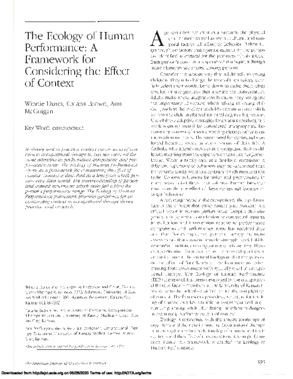 (PDF) The Ecology of Human Performance: A Framework for Considering the ...