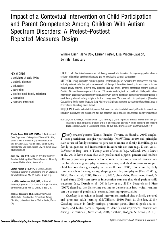 (PDF) Impact of a Contextual Intervention on Child Participation and Parent Competence Among ...