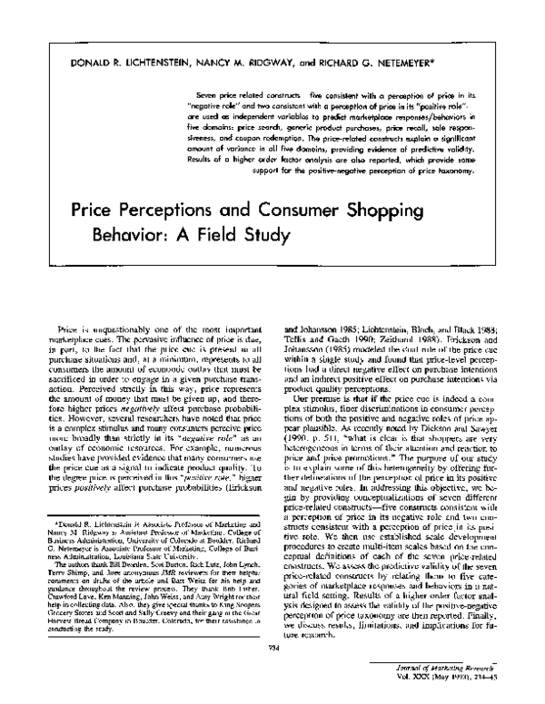 (PDF) Price Perceptions and Consumer Shopping Behavior: A Field Study