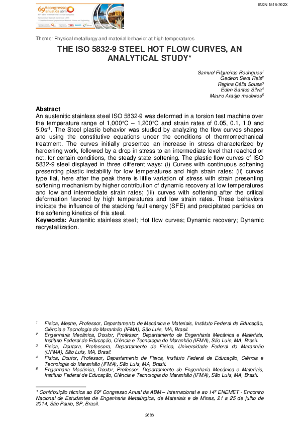 (PDF) The Iso 5832-9 Steel Hot Flow Curves, an Analytical Study