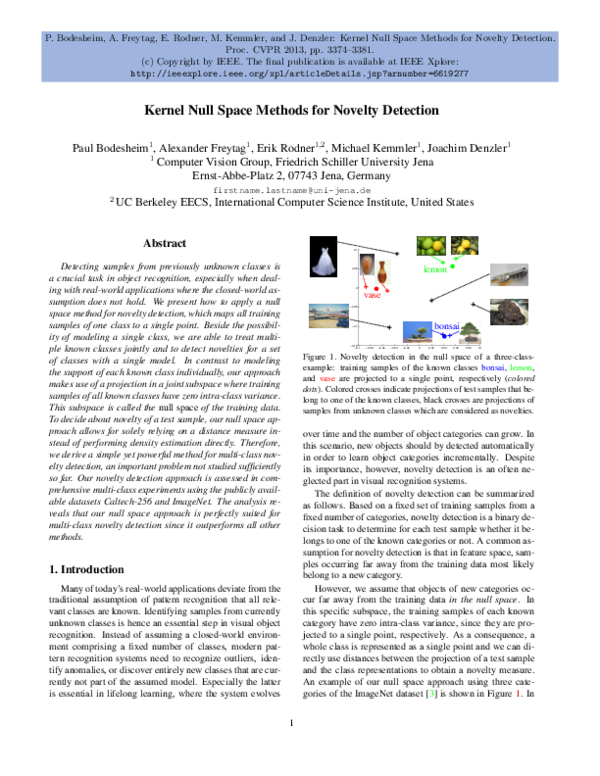 (PDF) Kernel Null Space Methods for Novelty Detection