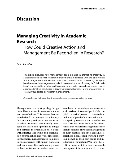 (PDF) Managing Creativity in Academic Research